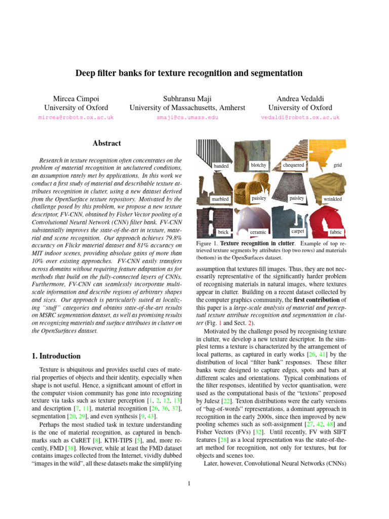 Deep Filter Banks For Texture Recognition and Segmentation | PDF | Image Segmentation | Computing