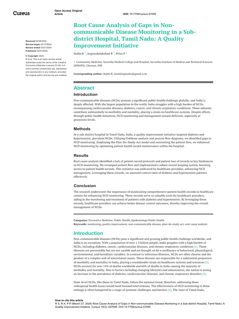 Root Cause Analysis of Gaps in Non | PDF | Non Communicable Disease ...