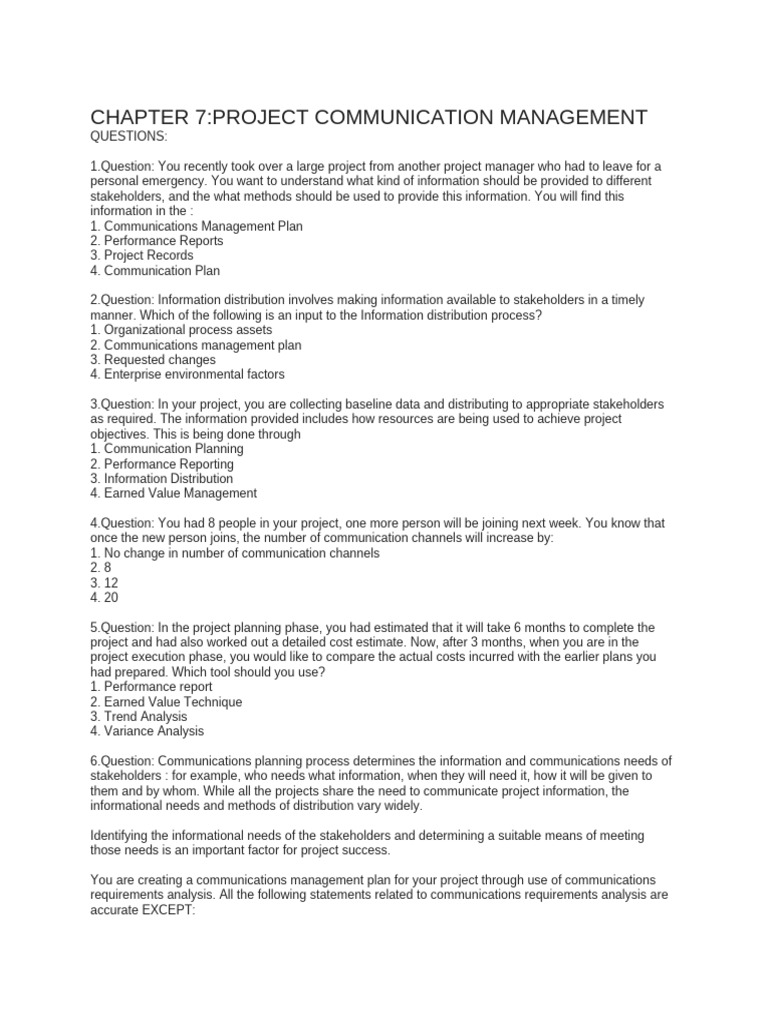CHAPTER 7 PROJECT COMMUNICATION MANAGEMENT | PDF | Information | Communication