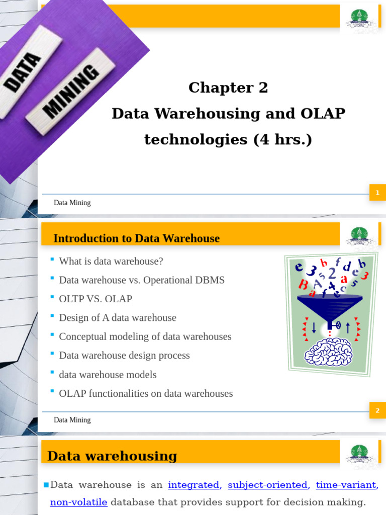CHapter 2 Data Data Warehousing and OLAP Technologies | PDF | Data ...