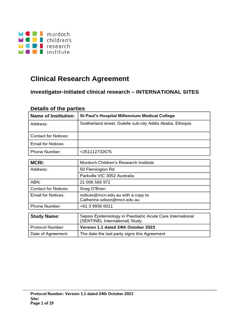 Funded - Sentinel International Clinical Research Agreement Ethiopia ...