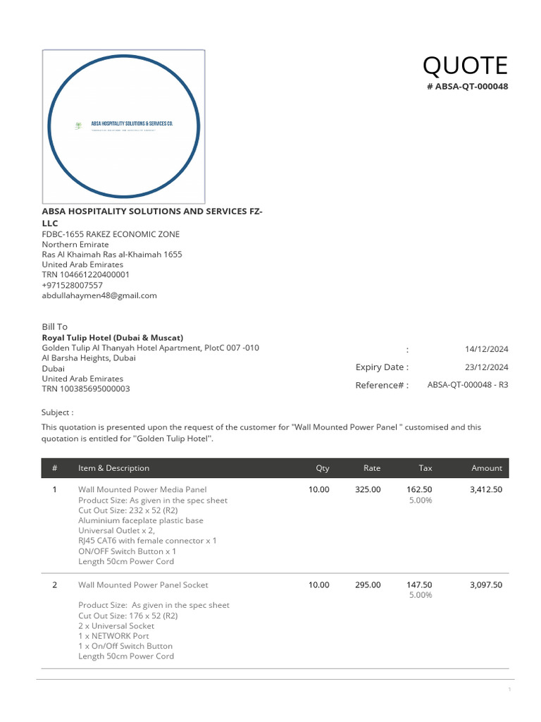 ABSA-QT-000048 - Golden Tulip Hotel - Absa Hospitality - Revised Proposal - 14122024 | PDF ...