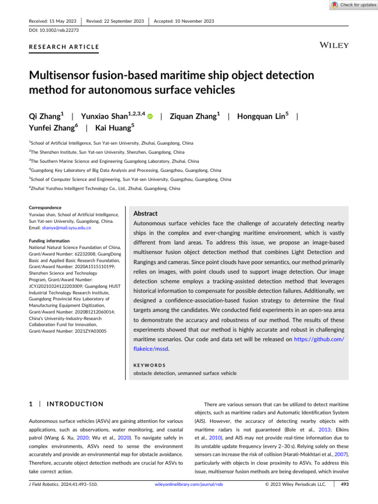 Journal Of Field Robotics 2023 Zhang Multisensor Fusion Based