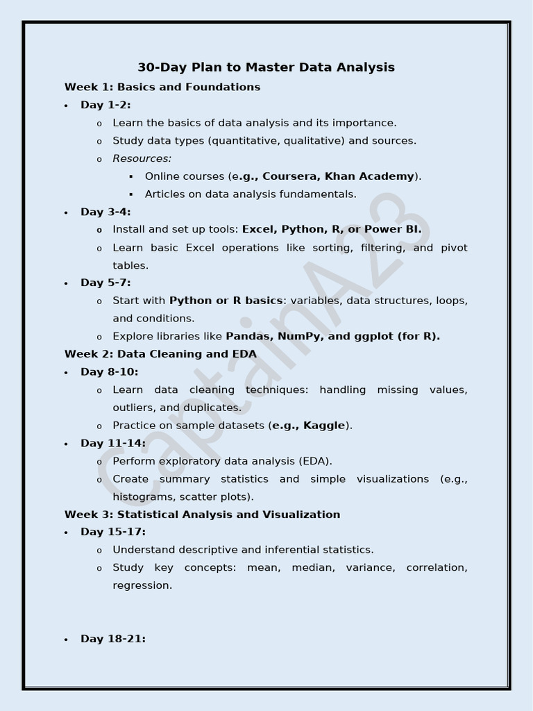 30-Day Plan to Master Data Analysis 2 | PDF