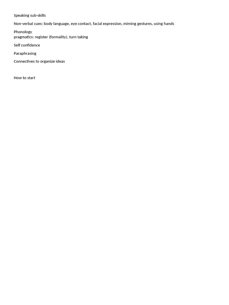 Key Speaking Sub-Skills Guide | PDF