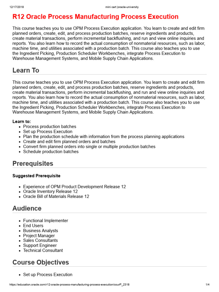 R12 Oracle Process Manufacturing Course | PDF | Business Process | Business
