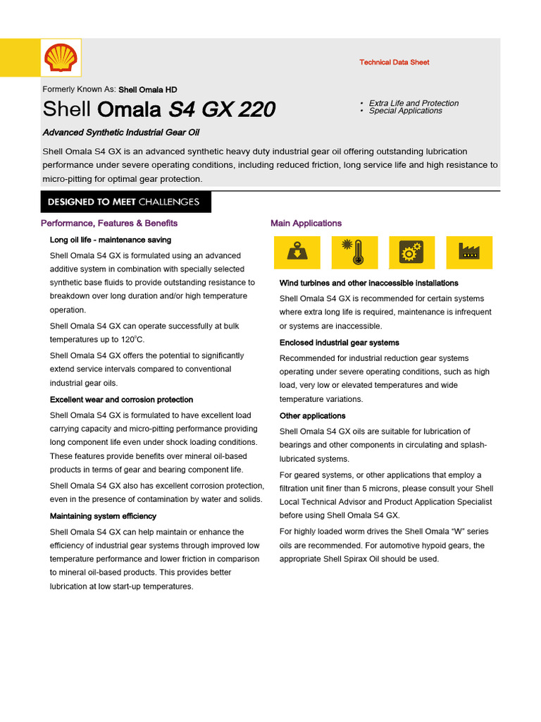 Shell Omala S4 GX 220 TDS | PDF | Lubricant | Bearing (Mechanical)