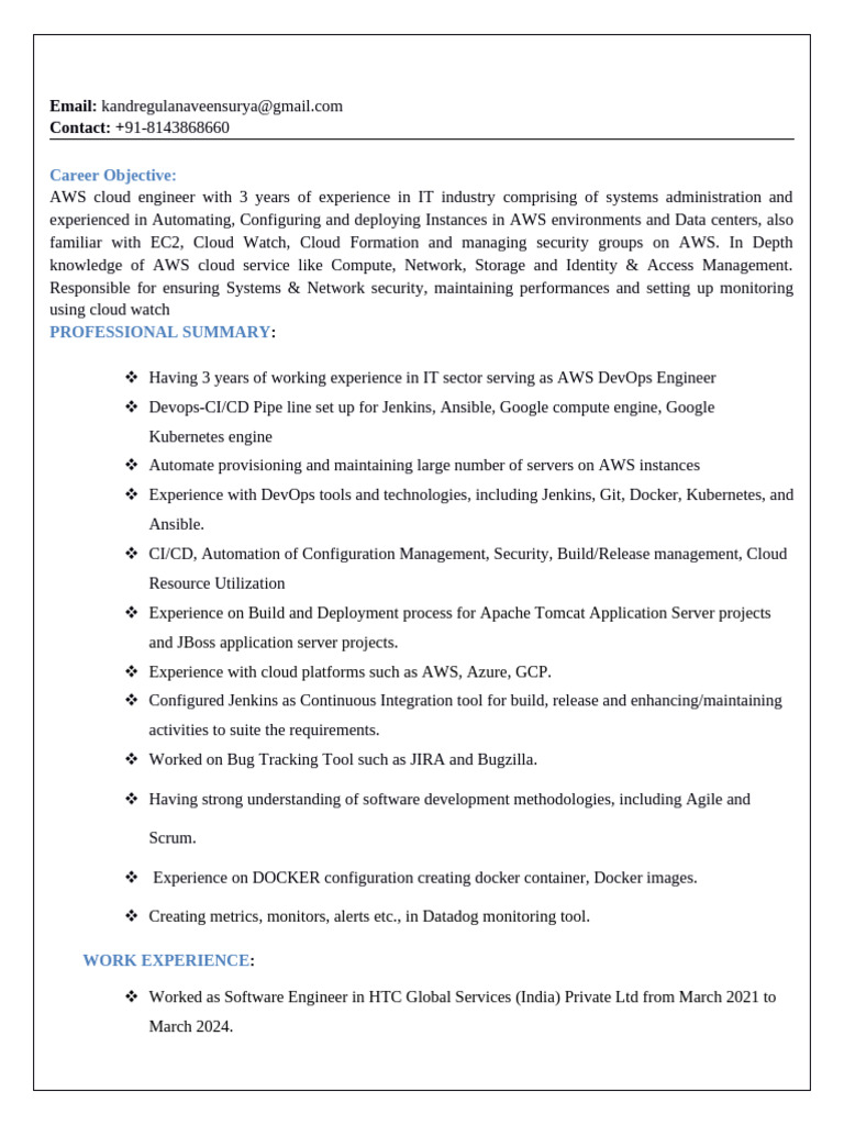 Naveen Surya Resume AWS Devops | PDF | Information Technology | Software