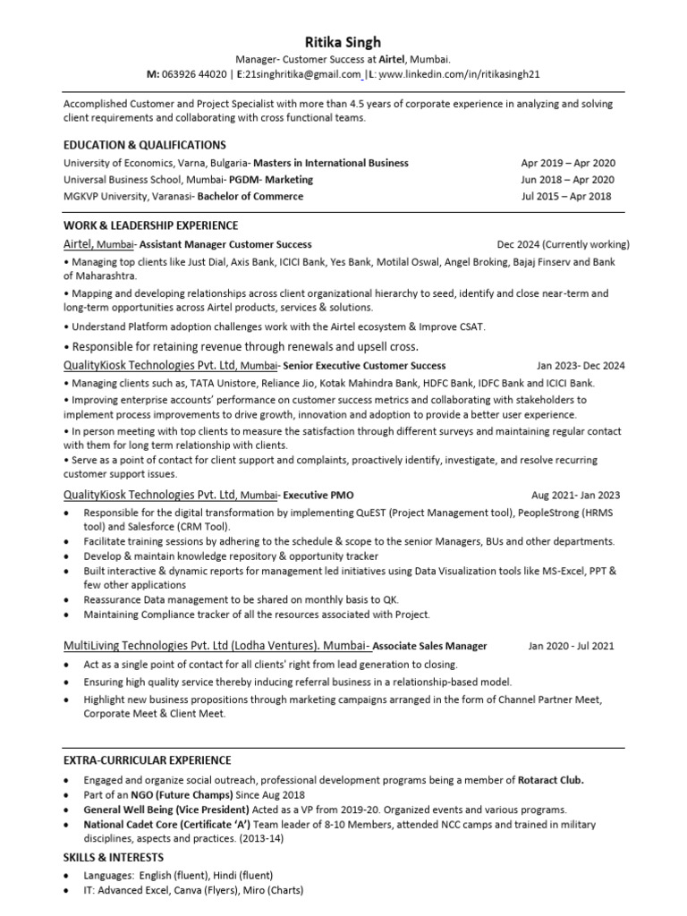 RESUME Ritika Singh (1) | PDF | Business Economics | Business