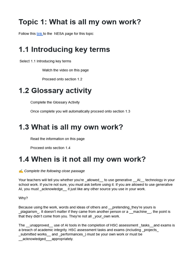 Topic 1 - What Is All My Own Work | PDF