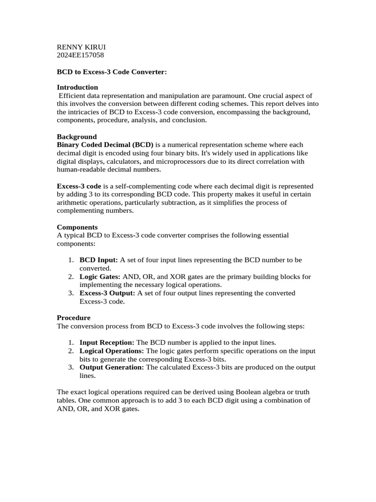 BDC TO EXCESS 3 | PDF | Binary Coded Decimal | Boolean Algebra