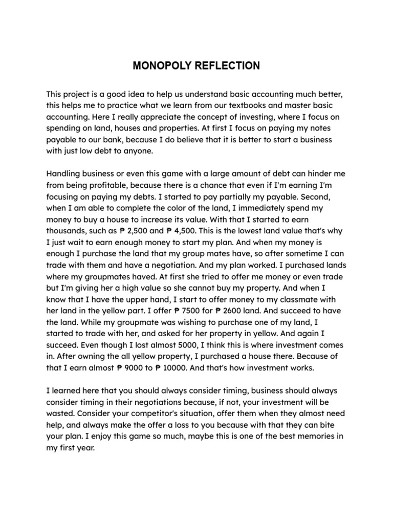 Monopoly Reflection | PDF