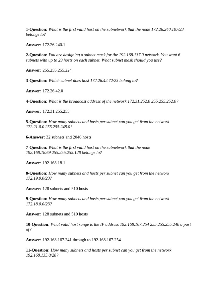 subnet question (1) | PDF | Computer Science | Telecommunications