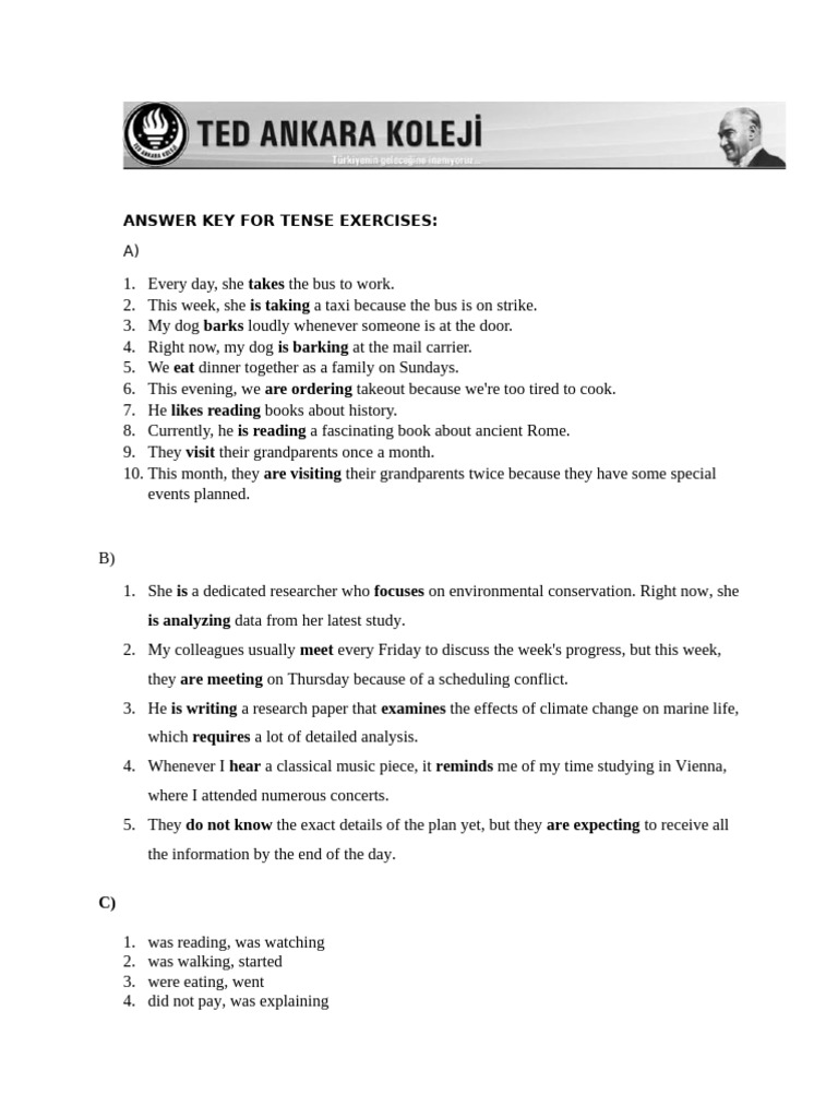 Tenses Extra Answer Key | PDF