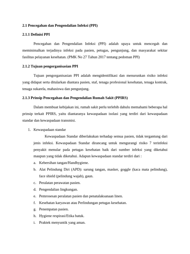 2.1 Pencegahan Dan Pengendalian Infeksi (PPI) 2.1.1 Definisi PPI | PDF