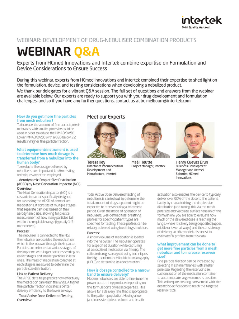 Webinar Q and A - Intertek and HCmed Innovations | PDF | Phases Of Clinical Research | Humidity