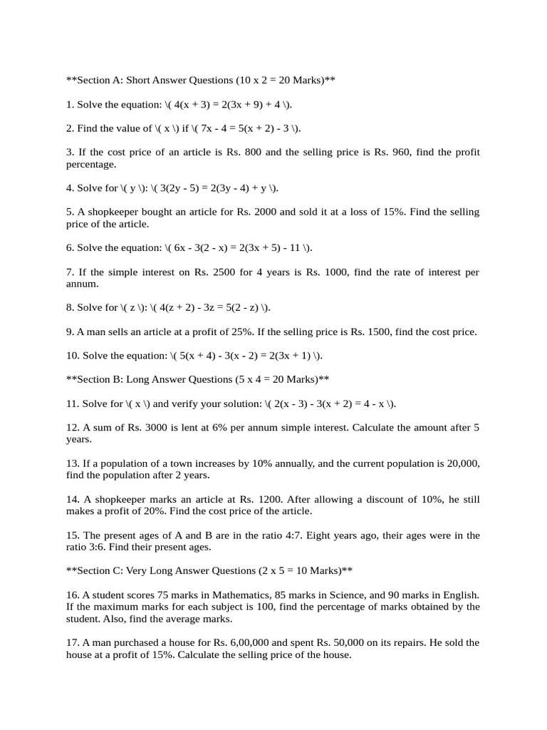Maths Q Paper2 Class 8 | PDF