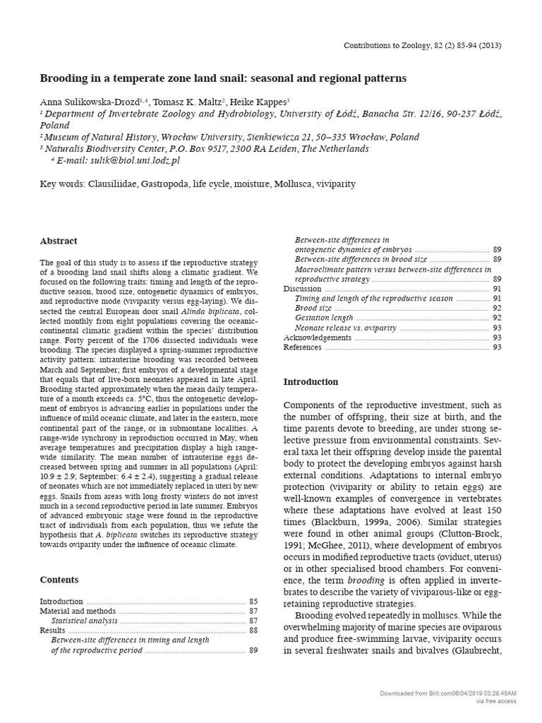 Brooding in A Temperate Zone Land Snail Seasonal A | PDF | Egg ...