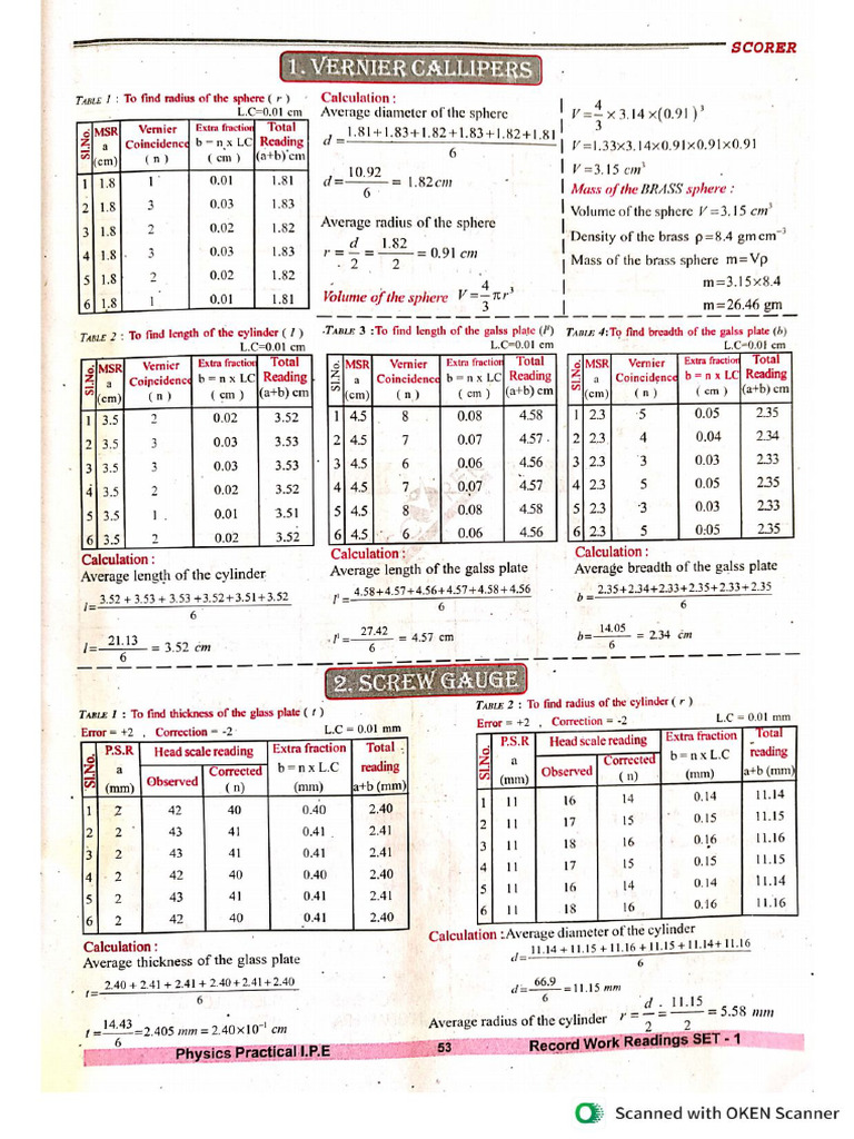 Physics Practical Record Values Part-3 | PDF