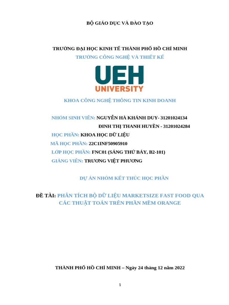 D Án Nhóm KTHP KHDL | PDF