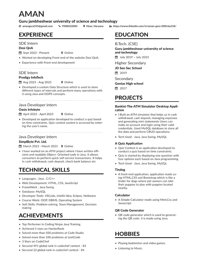 Aman Resume | PDF | Java (Programming Language) | Information Technology