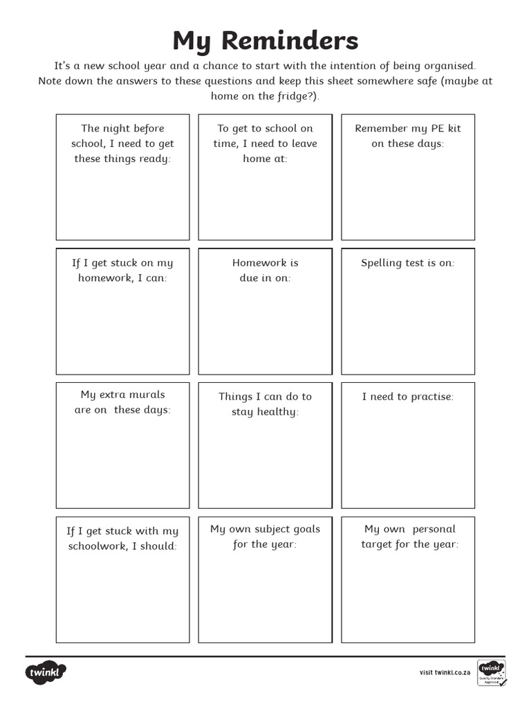 Year 6 Back To School My Reminders Activity | PDF