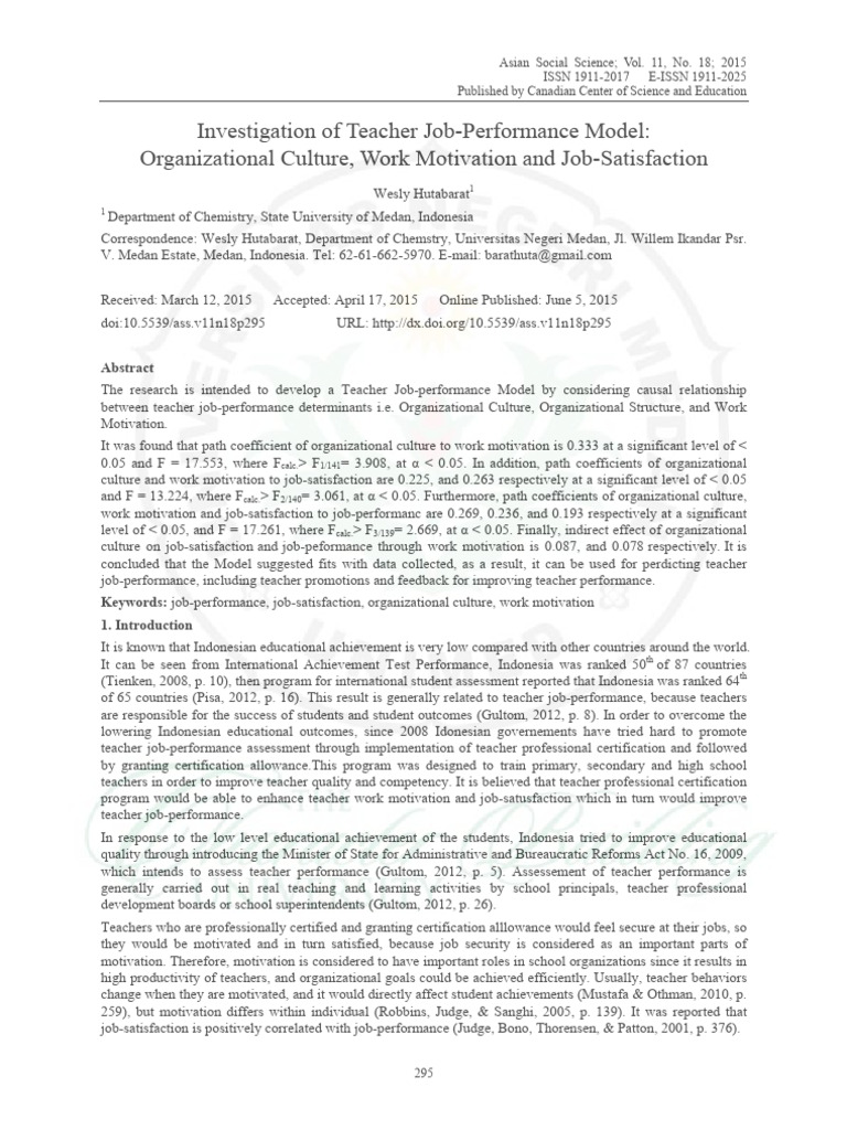 Teacher Job-Performance Model Analysis | PDF | Statistical Analysis ...