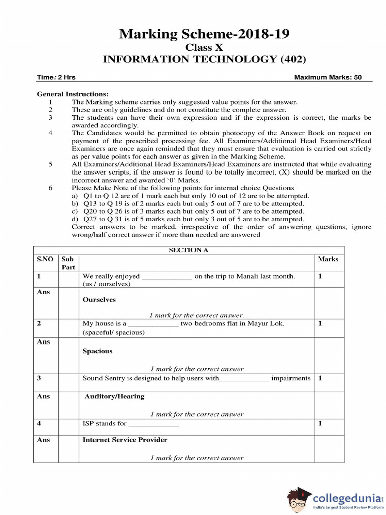 CBSE Class 10 Information Technology Answer Key 20 241212 190036 | PDF