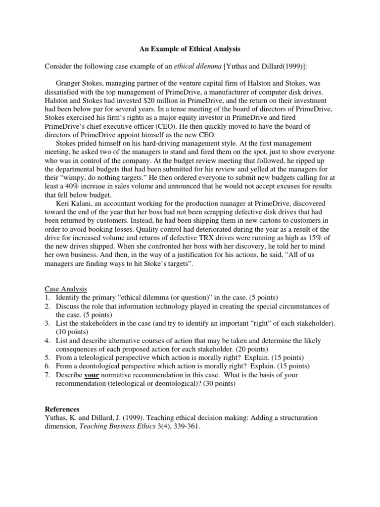 Ethical Analysis Example Pdf Behavior Stakeholder Corporate