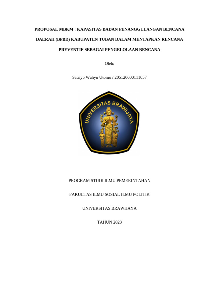 Satriyo Wahyu Utomo - Proposal - BPBD Kabupaten Tuban | PDF