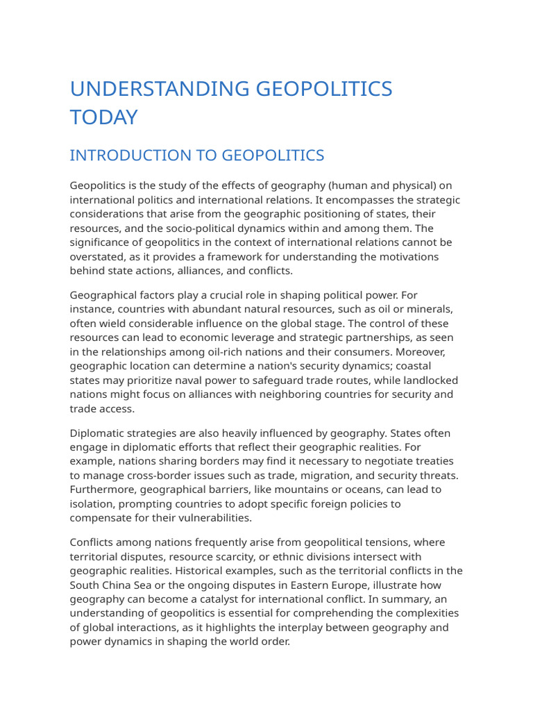 Understanding Geopolitics Today | PDF | Geopolitics | International Relations