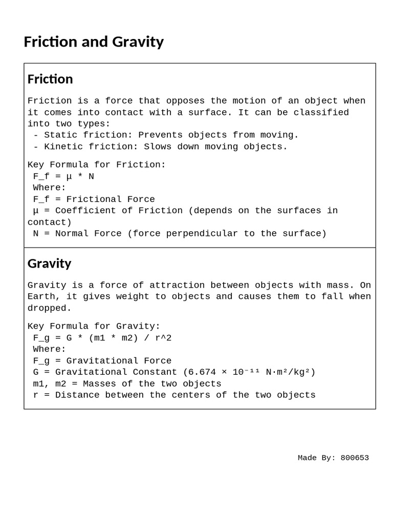 Friction and Gravity Physics | PDF