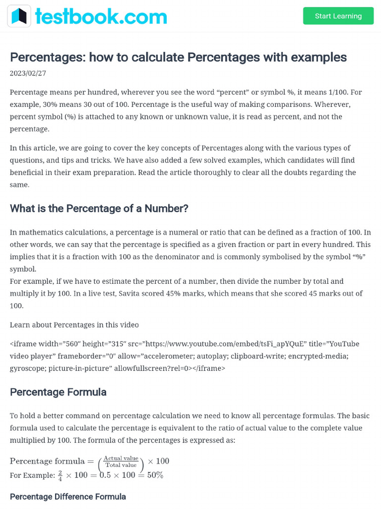 Maths Percentages | PDF