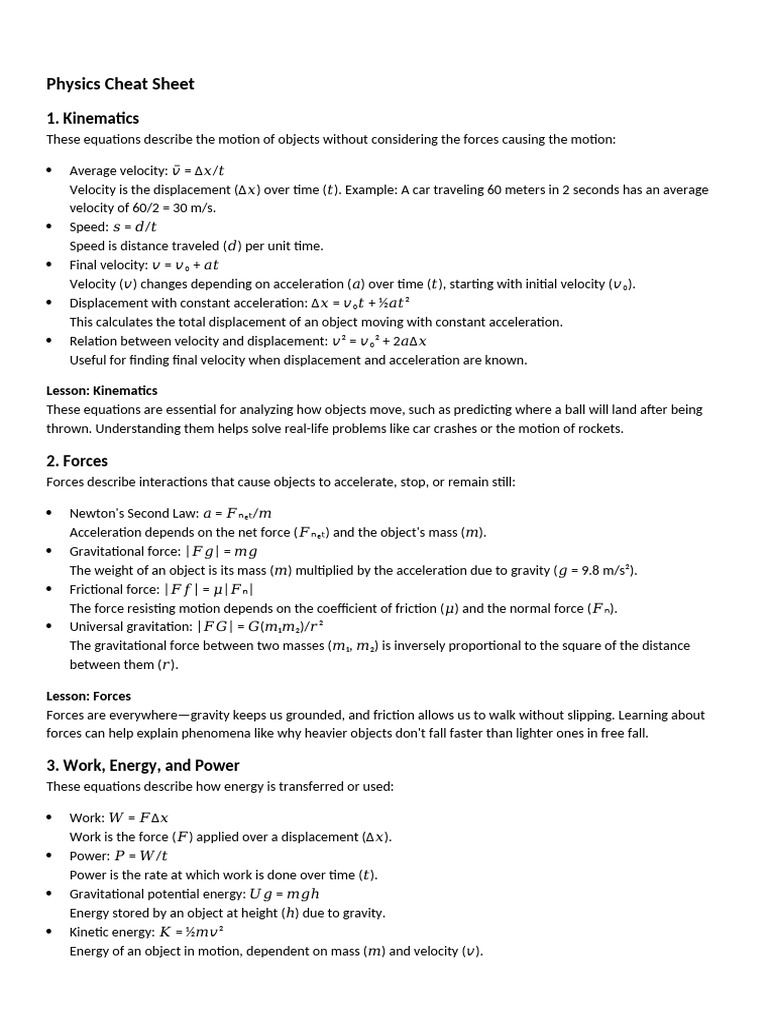Physics_Cheat_Sheet | PDF | Force | Velocity