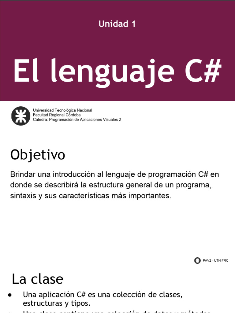 Unidad 1 CSharp | PDF | C Sharp (lenguaje de programación ...