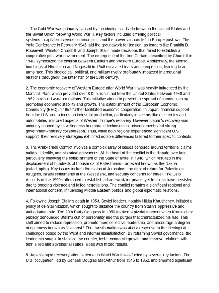 Cold War Causes and Post-War Recovery | PDF | Soviet Union | World Politics