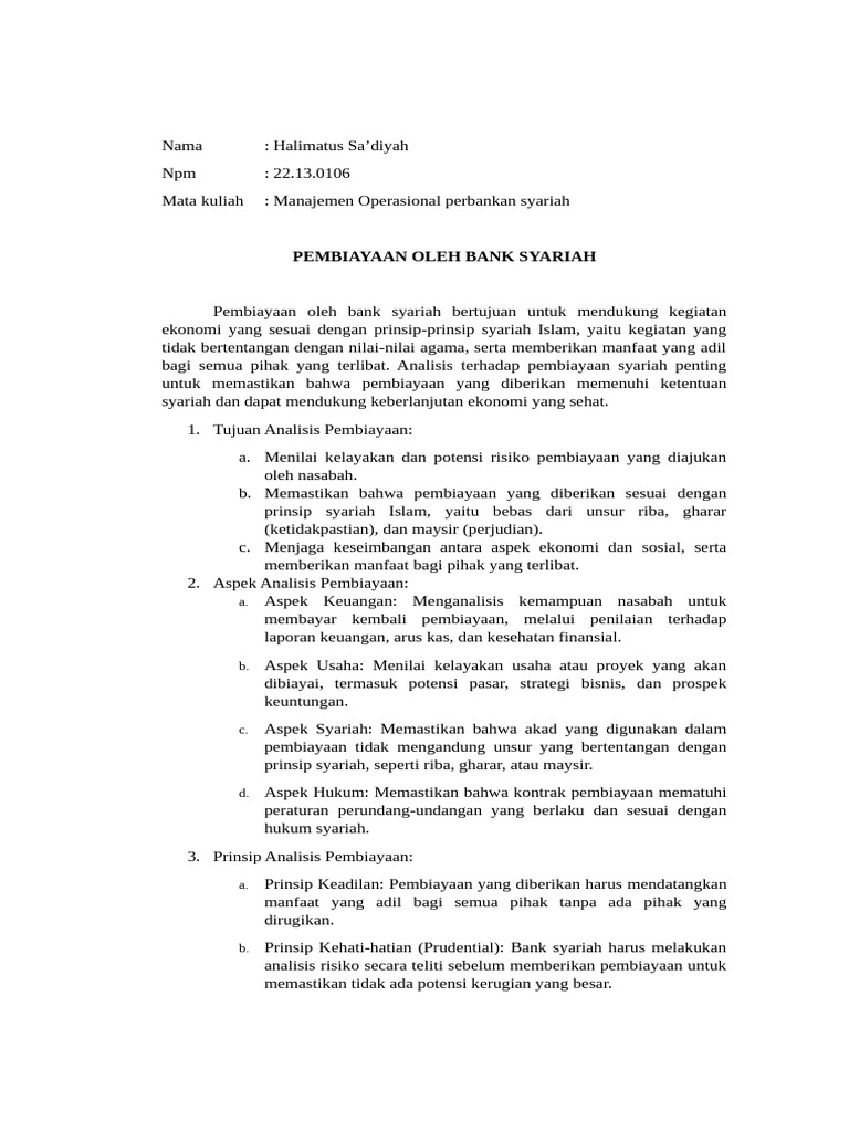 Pembiayaan dan Risiko Bank Syariah | PDF