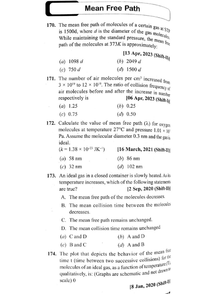KTG Mean Free Path PYQ | PDF