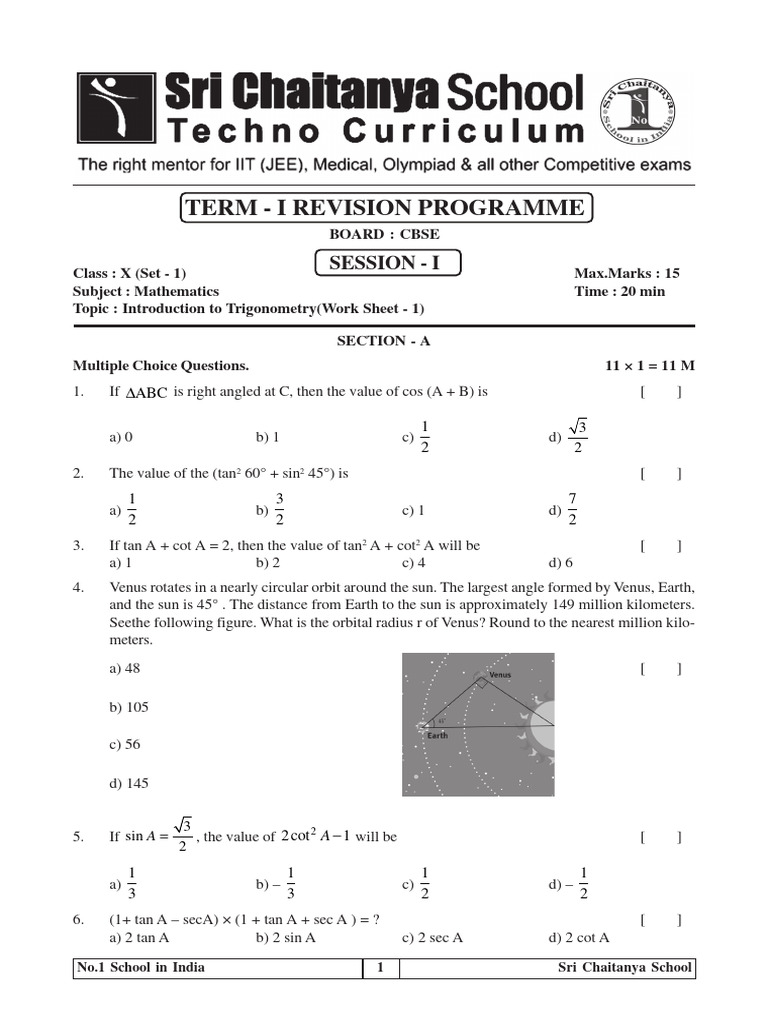 Introduction To Trigonometry (Set - 1) | PDF | Elementary Geometry | Euclidean Geometry