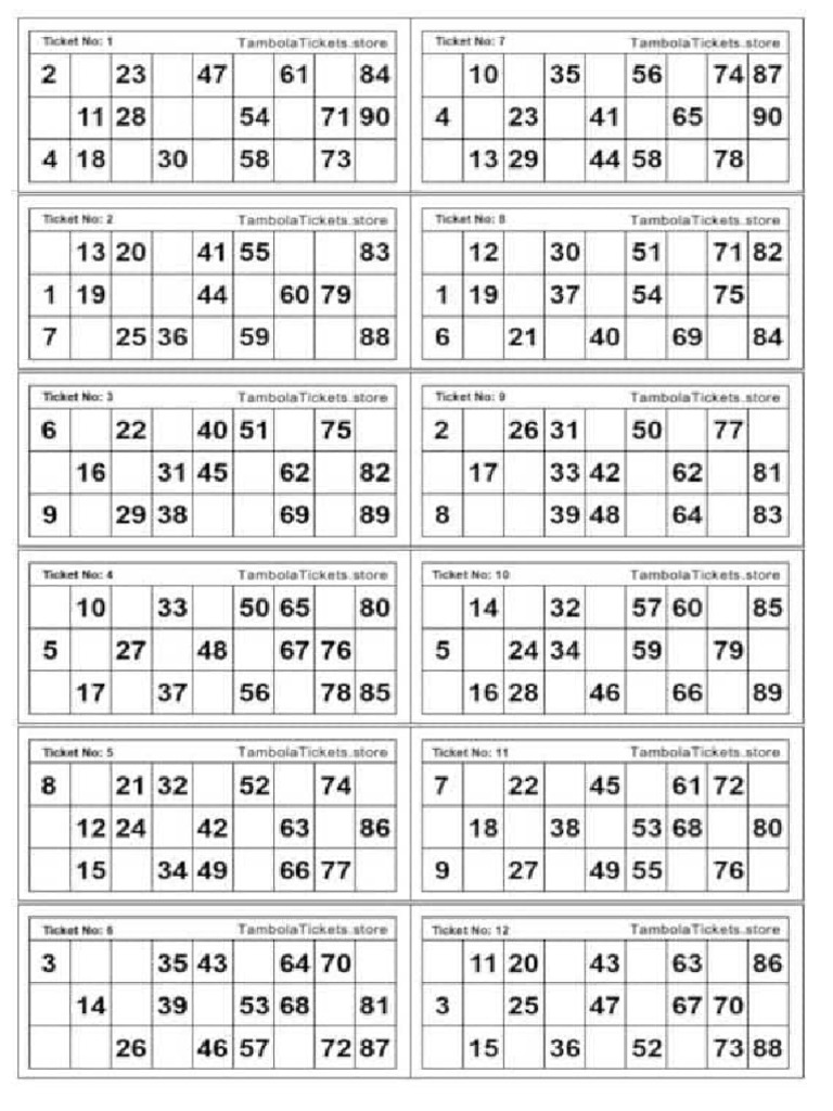 Tambola Tickets | PDF