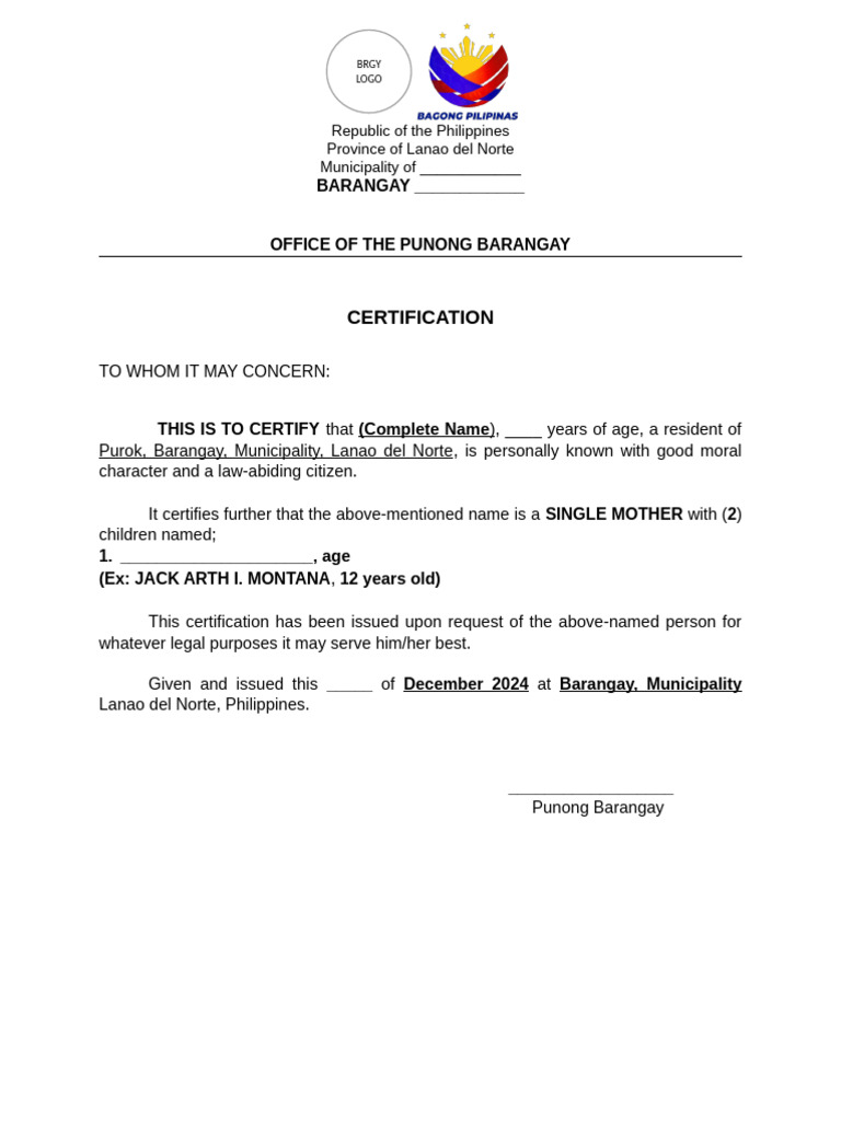 Template Barangay-Certification | PDF