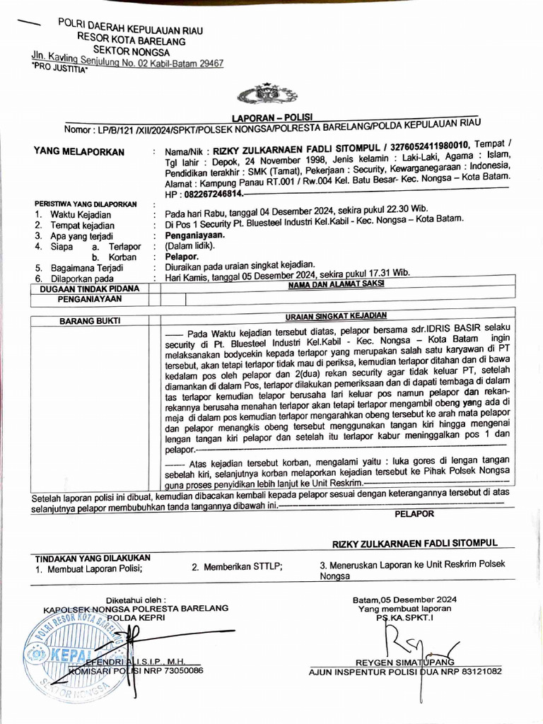 LAPORAN POLISI Rizky | PDF