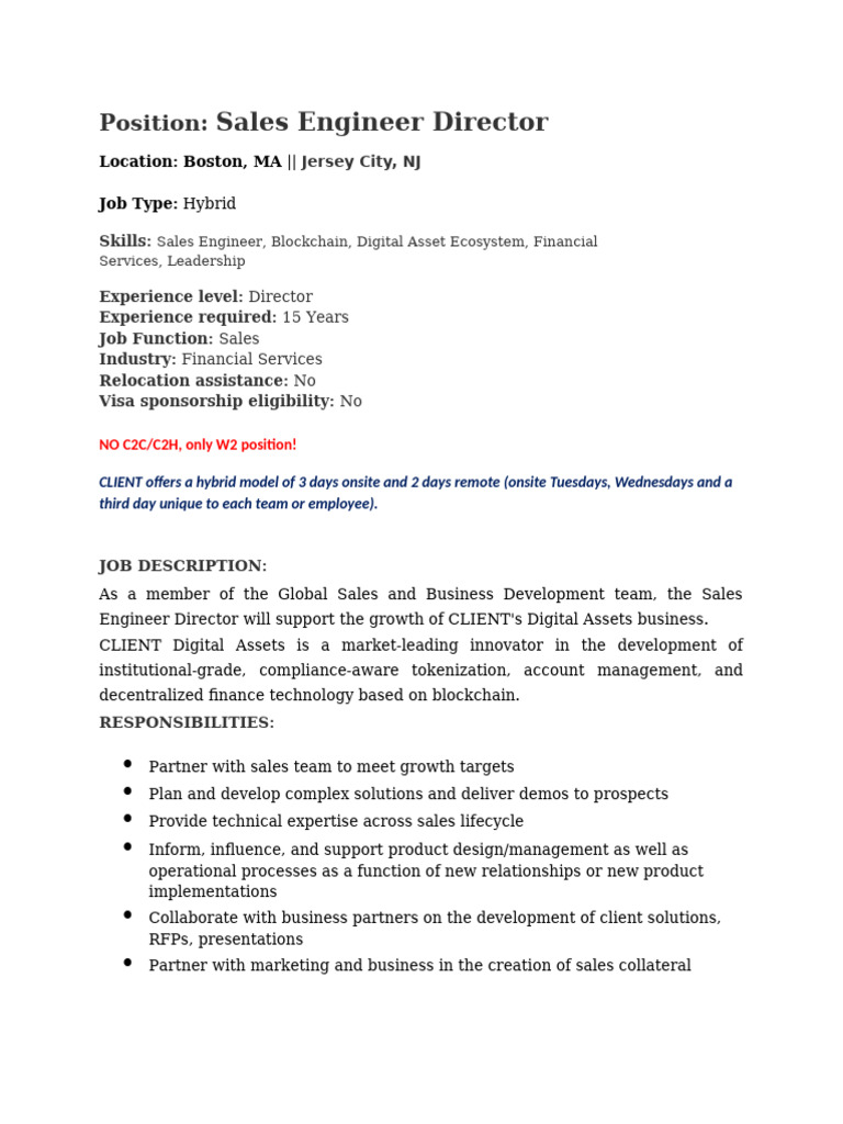 Sales Engineer Director | PDF | Employment | Business