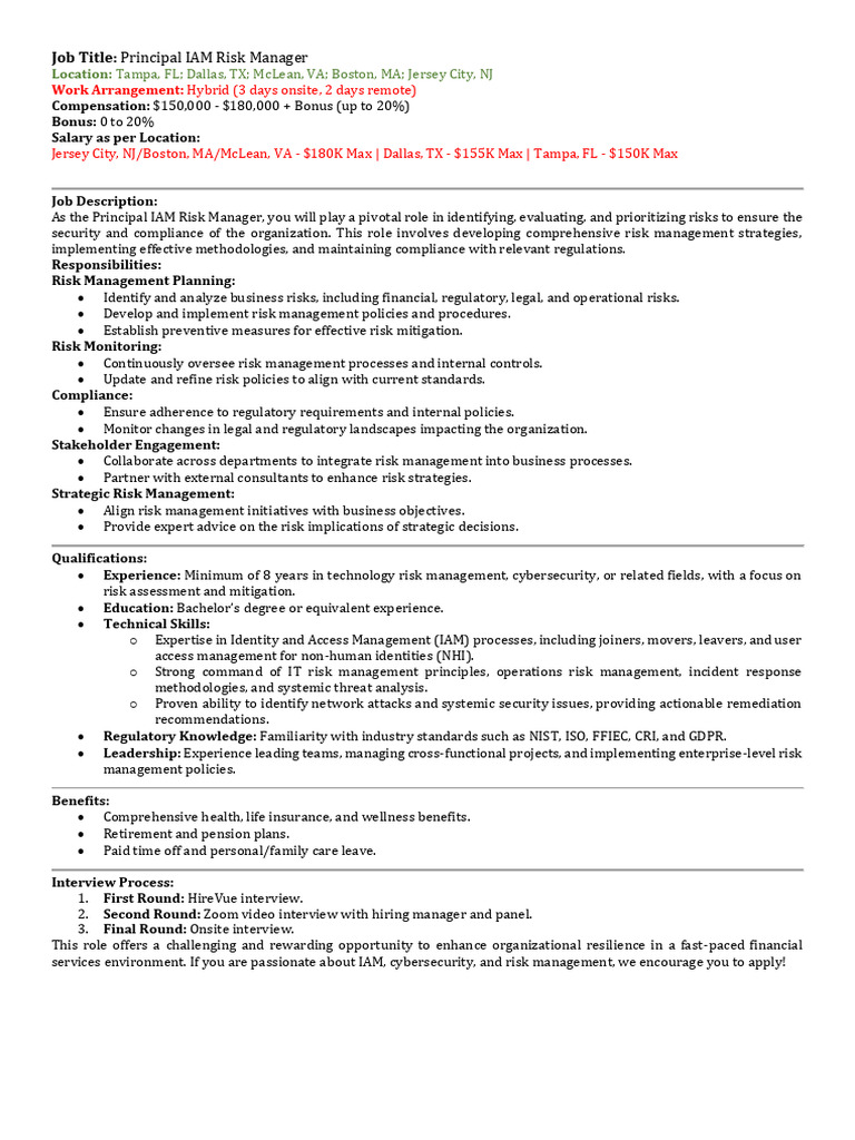 Principal IAM Risk Manager-CC | PDF | Risk Management | Risk