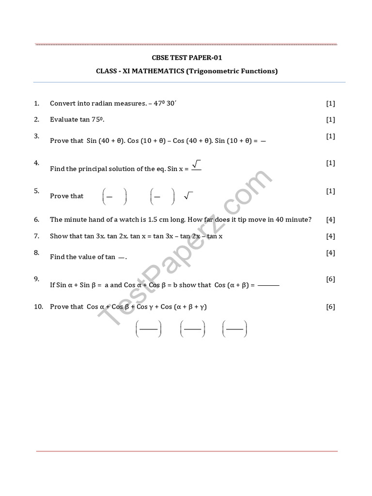 Trigo Imp Questions Paper 1 | PDF