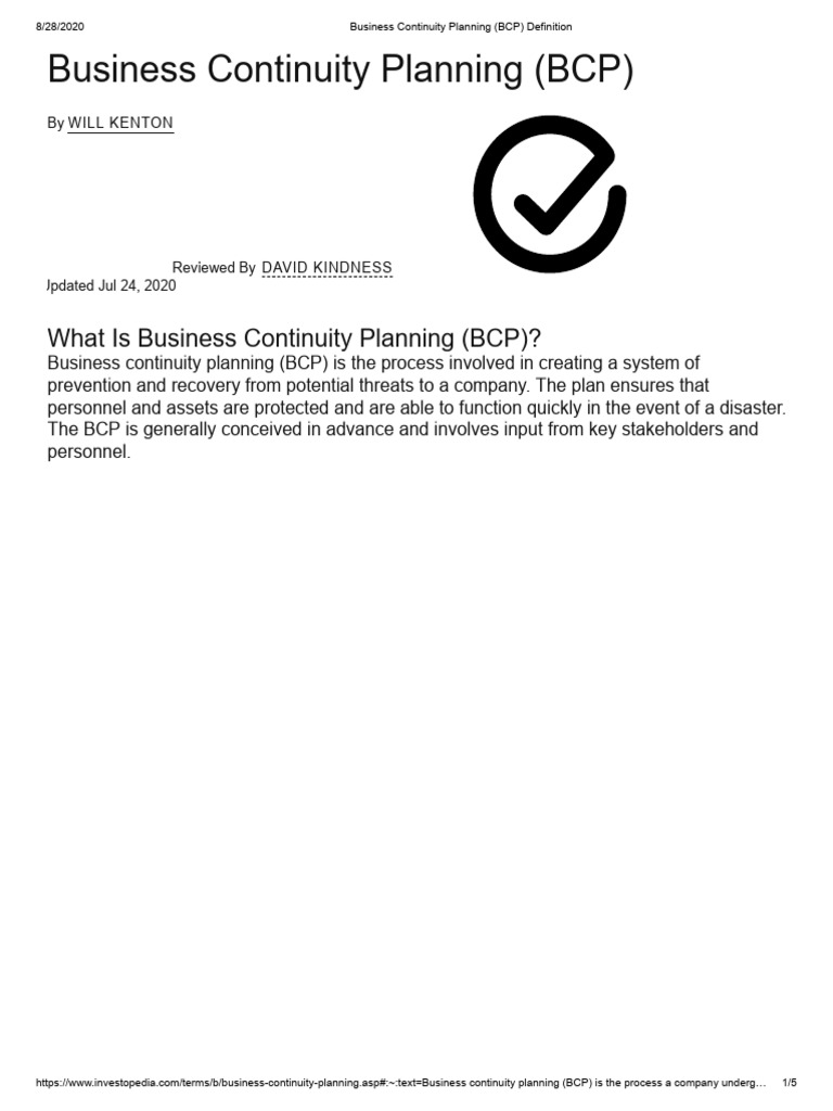 Business Continuity Planning (BCP) Definition | PDF | Business | Risk