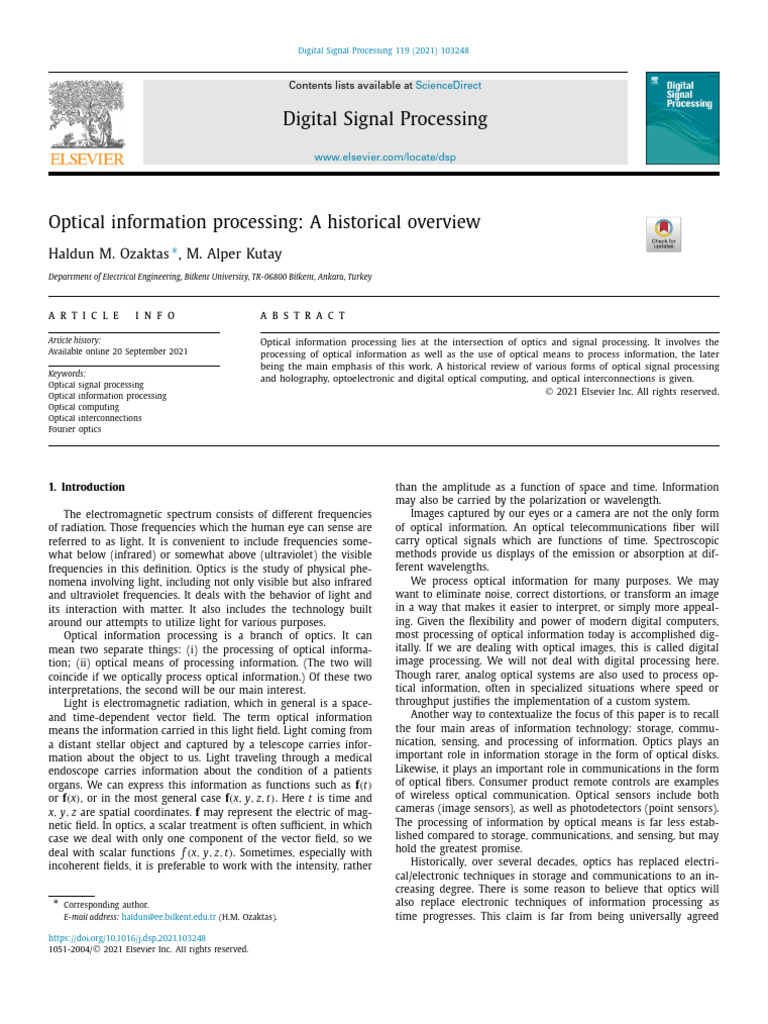Optical information processing - Ahistorical overview | PDF | Logic ...