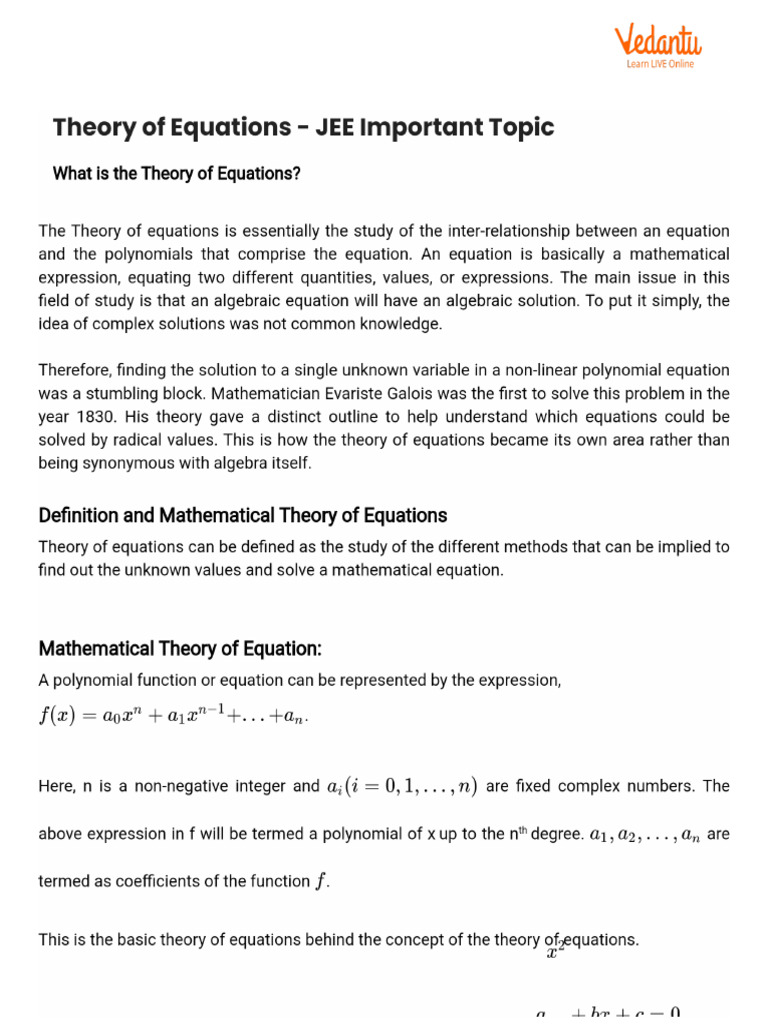 Theory of Equations - JEE Important Topic | PDF