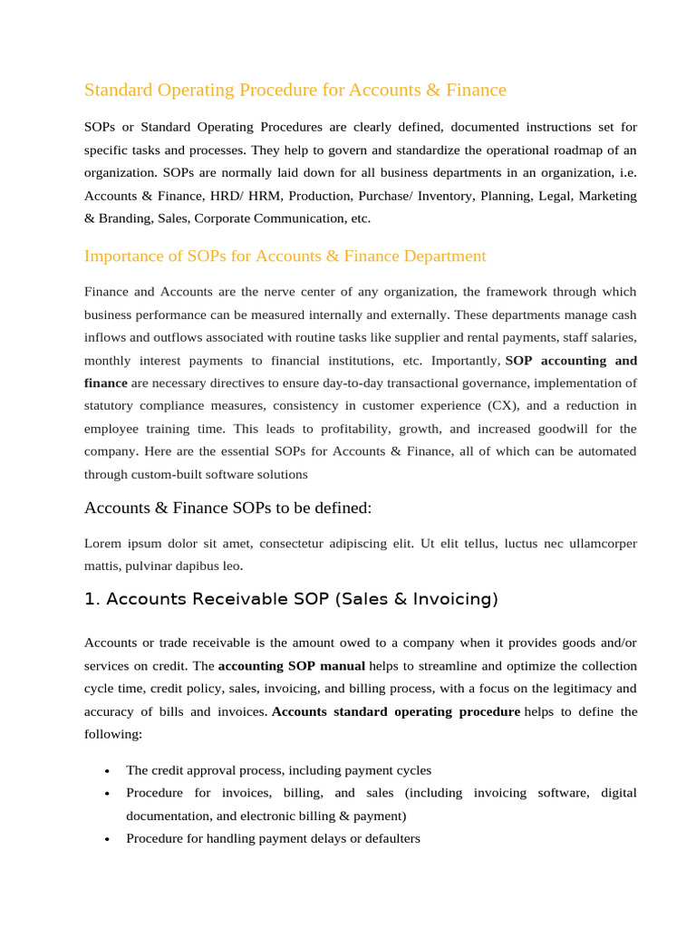 Accounts & Finance SOP Guide | PDF | Accounts Payable | Invoice
