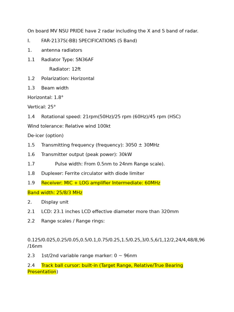 On board MV NSU PRIDE have 2 radar including the X and S band of radar | PDF | Radar | Antenna ...